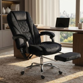 Masážní kancelářské křeslo Vinsetto s vyhříváním — ergonomické, polohovatelné, s nastavitelnou výškou, kabelovým ovládáním, výsuvnou podnožkou a 360°…