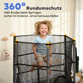 HOMCOM dětská trampolína Ø163 cm, trampolína s ochrannou sítí, kryt okrajů, zahradní trampolína pro děti 3-10 let, max. nosnost 50 kg, černá barva