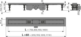 ALCA Podlahový žlab s okrajem pro perforovaný rošt nebo vložení dlažby APZ12-950