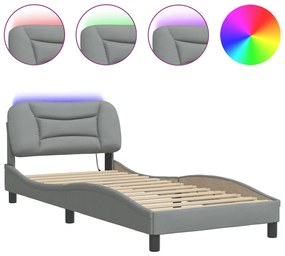 vidaXL Rám postele s LED osvětlením světle šedý 80 x 200 cm textil