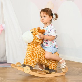 HOMCOM 2-v-1 Houpací kůň s kolečky Žlutá rozkládací plyšová hračka 63x38x63cm pro děti |