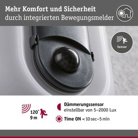P 94958 LED venkovní nástěnné svítidlo Elunor pohybové čidlo IP65 podlouhlé 122x212mm 2200 - 4000K 18,5W 230V antracit/bílá polykarbonát - PAULMANN