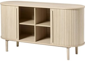 Komoda v dekoru dubu s posuvnými dveřmi v přírodní barvě 140x76x45 cm Meta – Unique Furniture