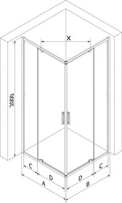Mexen Exo, výklopný čtvercový sprchový kout 90 x 90 cm, čiré sklo, zlatá, 8110-090-090-50-00