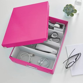 Růžový kartonový úložný box s víkem 28x37x10 cm Click&amp;Store – Leitz