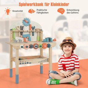 Costway Dětská dřevěná lavice na nářadí s magnetickým rámem a sadou nářadí