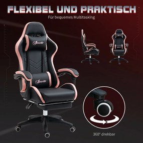 Vinsetto Herní Křeslo Racing Gamer Křeslo PU Kůže s Nastavitelnou Výškou, Polohováním 135°, Opěrkou Hlava, Bederní Oporou a Sklopným Podnožím pro Kan…