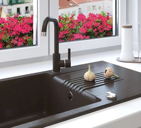 Laveo Celia, 1-komorový granitový dřez 760x440x185 mm s dlouhým odkapávačem, černá, LAV-SBC_711T