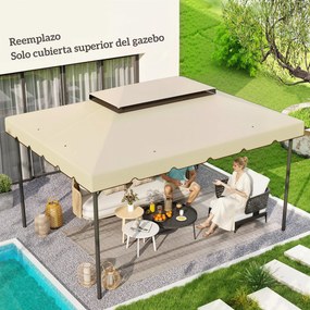 Outsunny náhradní střecha pro pavilon 4x3 m s dvojitou střechou a odtokovými otvory Pouze střecha BEZ rámu Béžová