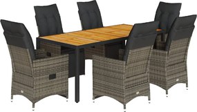 7dílný zahradní bistro set s poduškami šedý polyratan 3276889