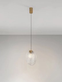 Ocelové LED závěsné svítidlo v mosazné barvě se skleněným stínidlem Shelina – Nova Luce