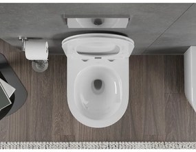 Mexen Rico, závěsná WC mísa 490x360x370 mm, Rimless Tornádo + WC sedátko z duroplastu, bílá lesklá, 30720400T
