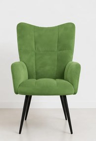 křeslo relaxační, odpočinkové, ušák, kov/samet, 98x63x69 cm, černá/světle zelená, Dekorino KR20260004