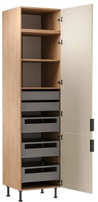 SORENTO pz | vysoká skříňka D60T potravinová s policemi a zásuvkami | 60 cm | PRAVÁ | puccini/béžová
