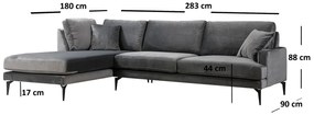 Designová rohová sedačka Fenicia 283 cm antracitová - levá