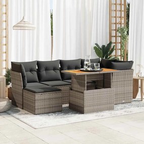 7dílná zahradní sedací souprava s poduškami šedá polyratan 3326951