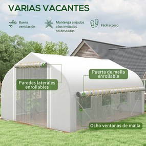 Outsunny 4x3x2m Tunnellový Skleník s Mřížkovanými Dveřmi a 8 Okny - Zahradní Skleník s Špičatou Střechou a Rolovacími Stranami pro Pěstování Plodin a…