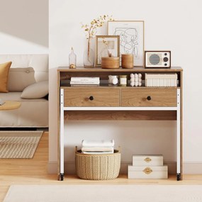 Costway Rozkládací stůl malý s 2 zásuvkami a kolečky – 100 × 63 × 88 cm