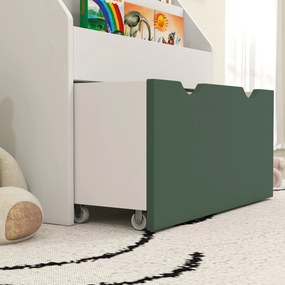 Dětská knihovnička AIYAPLAY s hračkami a úložným prostory, víceúrovňová s 3 policemi a šuplíkem, 62,5L x 30Š x 70V cm, Zelená