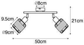 Designové stropní svítidlo černé se zlatem 2-světlo - Noud