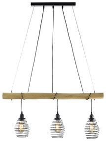 Venkovská závěsná lampa černá se dřevem 3 světla - Sverre