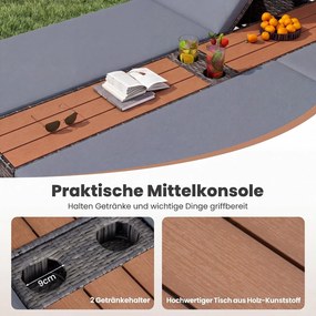 Costway Lehátko 2 zahradní lehátko s polštáři dvojité lehátko s 5 přihrádkou