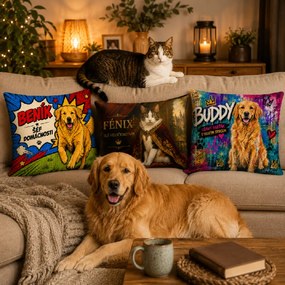 Personalizovaný polštář s mazlíčkem z fotografie – 45 × 45 cm Styl:: Pop art komiks
