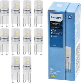 10x G9 LED žárovka PHILIPS 1,9W 25W 220lm teplá bílá 3000k sada žárovek