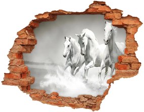 Wallmuralia Díra 3D fototapeta na stěnu Bílí koně 90x70 cm