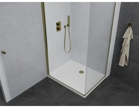 Mexen Pretoria sprchový kout s otočnými dveřmi 90 x 100 cm, Průhledné, Zlatá + sprchová vanička Flat - 852-090-100-50-00-4010