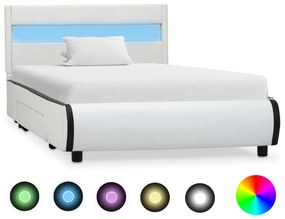 vidaXL Rám postele s LED světlem bílý umělá kůže 100 x 200 cm