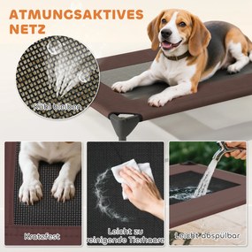 PawHut Zahradní Pet Posed s Stříškou, Vyvýšená Psí Postel pro Střední Psy, Chladící Pet Lounge se Snadno Umyvatelným Kovovým Rámem a Přenosnou Taškou…