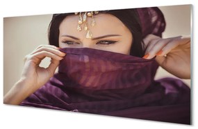 Obraz na skle Žena purple Materiál 100x50 cm