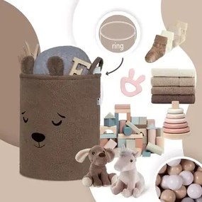 Sipo Premium Bouclé se šňůrkou Bear hnědá / Koš na hračky / 43 l