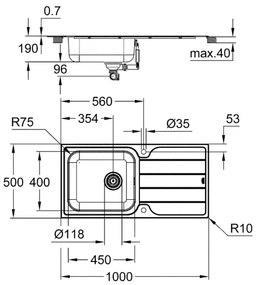 GROHE 31563SD1 - Dřez K500 1000 × 500 mm nerez
