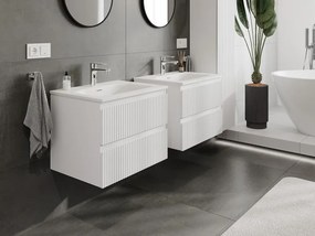 Mexen Rivel koupelnová skříňka 60 cm s umyvadlem Vela, 2 zásuvky, drážkovaná, bílá matná - 91A20-06047-2-BFF01-W23M01