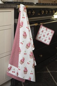Kostičkovaná bavlněná utěrka Cherry Cupcake - 50*70 cm