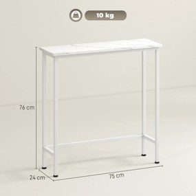 HOMCOM Konzolový stolek do předsíně s nastavitelnými nožičkami, ochranou proti převrácení 75 x 24 x 76 cm pro malý prostor, bílý