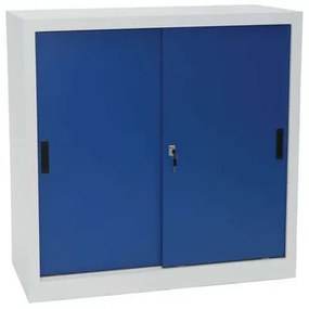Kovová dílenská skříň Manutan Expert, 100 x 100 x 45 cm, šedá/modrá