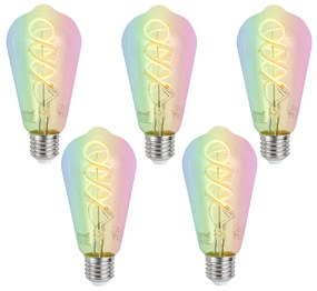 Sada 5 ks Chytré stmívatelné LED žárovky E27 ST64 RGBW 4W 250lm 2700K
