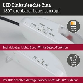 P 92411 LED vestavné svítidlo Zina IP65 5W / 8W 230V stmívatelné 2700 - 4000K bílá mat - PAULMANN