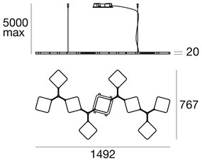 Stilnovo 8110 Quad_P9, bílé závěsné svítidlo pro nepřímé osvětlení, 91W LED 3000K stmívatelné, 149x76cm