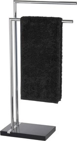 Koupelnový stojanový věšák na ručníky NOBLE BLACK, 2-ramenný, chromovaná ocel,WENKO