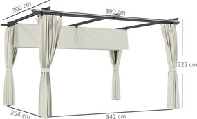 Outsunny Pergola do Zahrady Exteriérová 3 x 4m Rozšiřitelný Posuvný Pavilon se Stranovými Stěnami, Zahradní Altán, 180g/m² Vysokohustotní Polyester, O