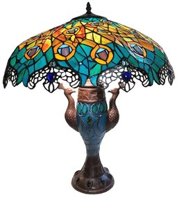 Vitrážová stolní lampa Tiffany Paons – 56x68 cm