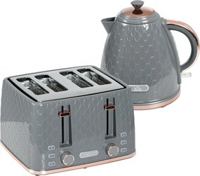 HOMCOM 2v1 kuchyňská sada, toustovač a rychlovarná konvice, různé možnosti, 1,7 l, 4 krajíce toastu najednou, plast, šedá