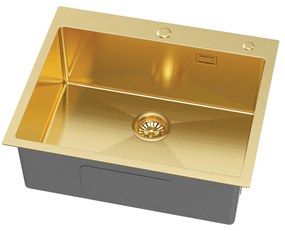 Erga HD, 1-komorový ocelový dřez 600x500x210 mm, zlatá, ERG-MLS-HD6050G