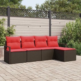 Set pohovek s polštářem 5 pcs Hnědá polyratan 3346344