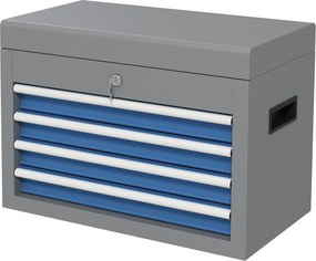 DURHAND Kovová Toolbox s 4 Zásuvkami a Zámkem - Horní Plocha a Boční Rukojeti - Nosnost 20 kg - 45x24,5x32,5 cm - Šedá a Modrá | Aosom