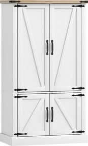 HOMCOM kuchyňský buffet, kuchyňská skříňka s 4 dveřmi, 6 držáků na koření a nastavitelné police, 76,3 x 40 x 136 cm, bílá